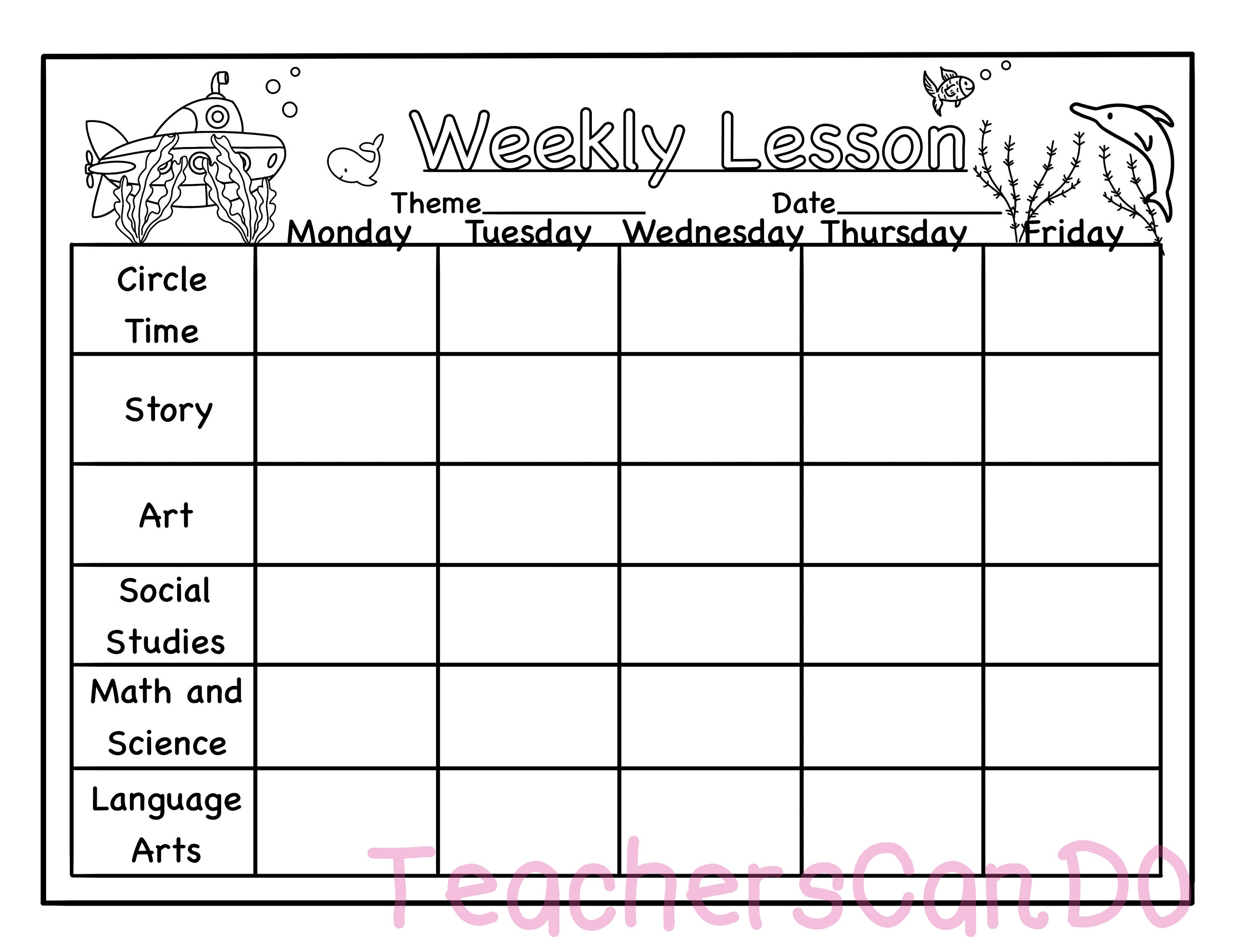 Ocean Themed Weekly Lesson Planner - Instant Download - Etsy
