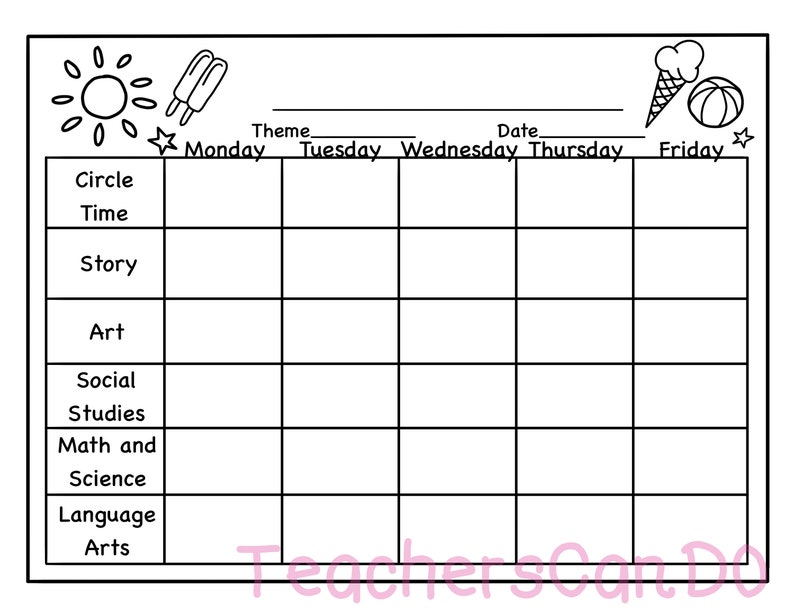 Summer Preschool/daycare Lesson Plan Template - Etsy