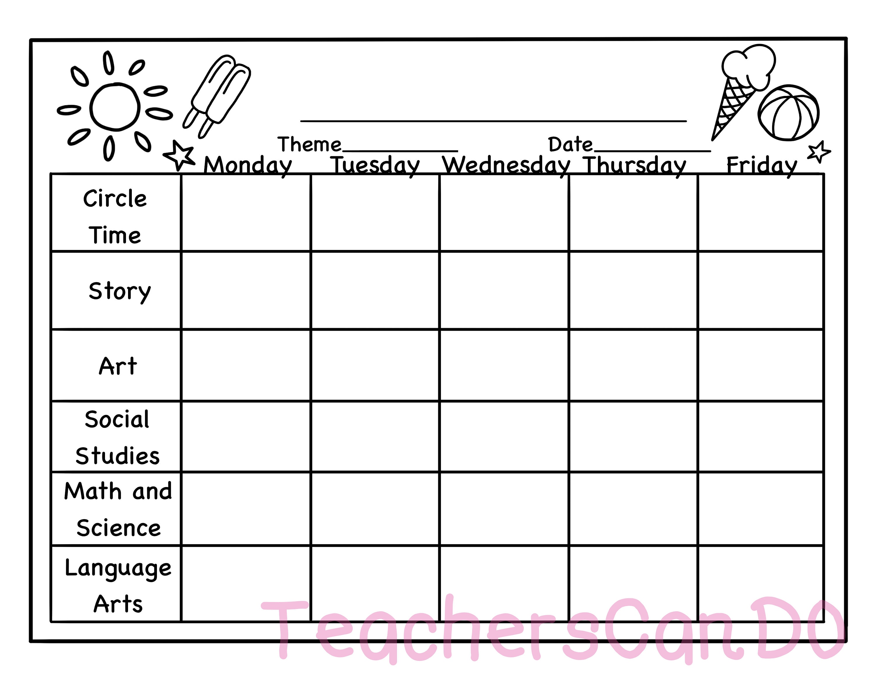 Summer Preschool/daycare Lesson Plan Template - Etsy