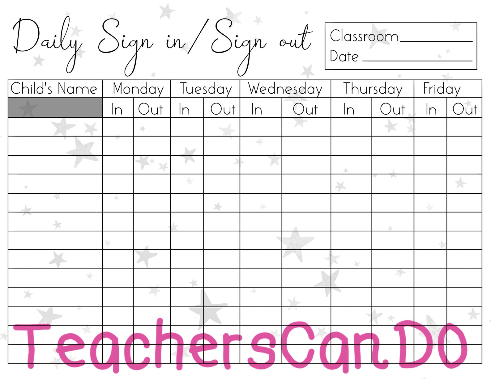 Parent Sign-in/out Sheets for Preschool and Daycare - 4 Themes ...