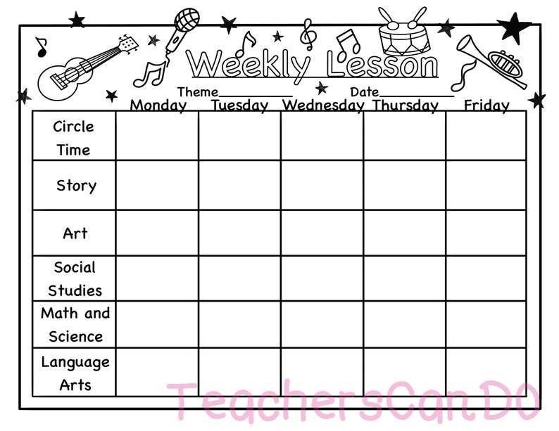 Music Theme Lesson Plan Template - Instant Download - Etsy