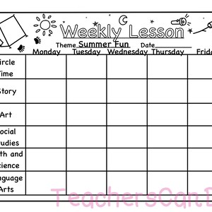 Preschool/daycare Summer Bundle Six Lesson Plan Templates - Etsy