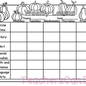 Pumpkin Themed Preschool Lesson Plan Template - Instant Download - Etsy