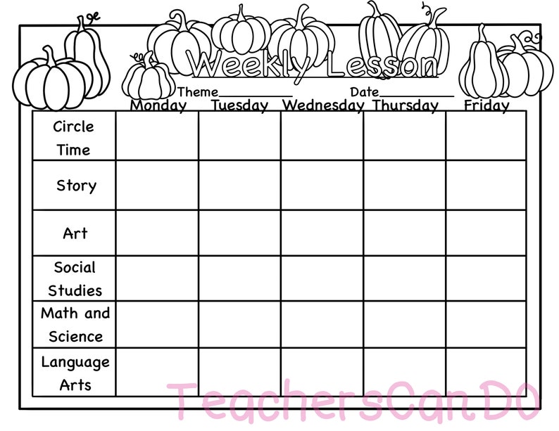 Pumpkin Themed Preschool Lesson Plan Template - Instant Download - Etsy