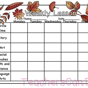 Fall Leaves Themed Preschool Lesson Plan Template - Instant Download - Etsy