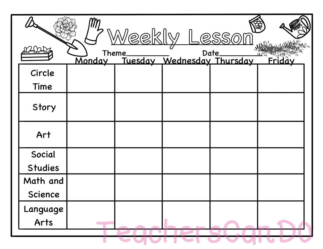 Gardening Themed Lesson Plan Template - Instant Download - Etsy