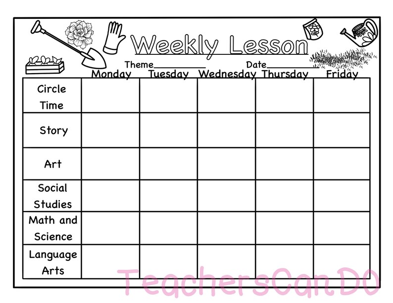 Gardening Themed Lesson Plan Template Instant Download - Etsy
