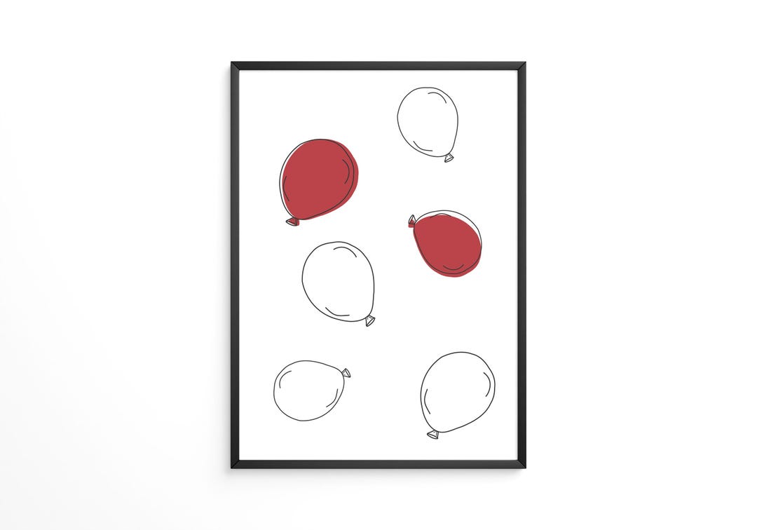Line Art - Falling Balloon Illustration - Minimalist Artwork Print- A5 ...