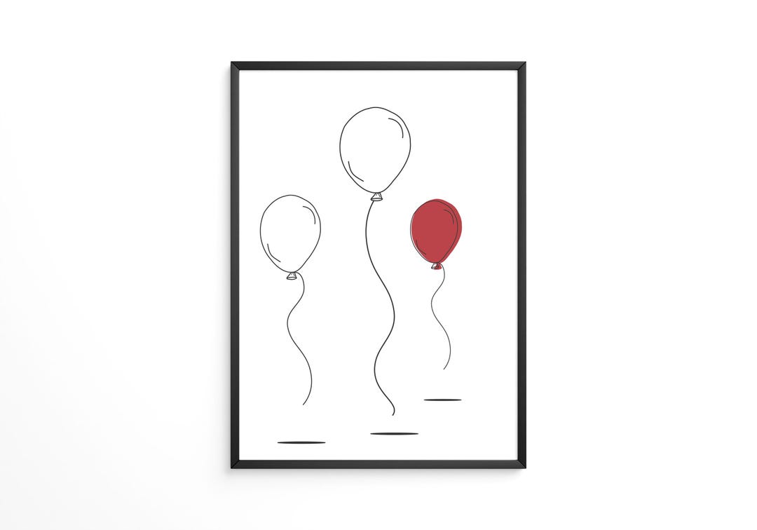 Line Art - Triple Balloon Illustration - Minimalist Artwork Print- A5 ...