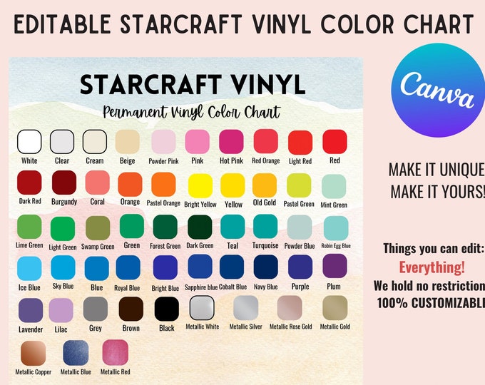 Editable Starcraft HD Vinyl Color Chart| Instant Download | Digitally ...