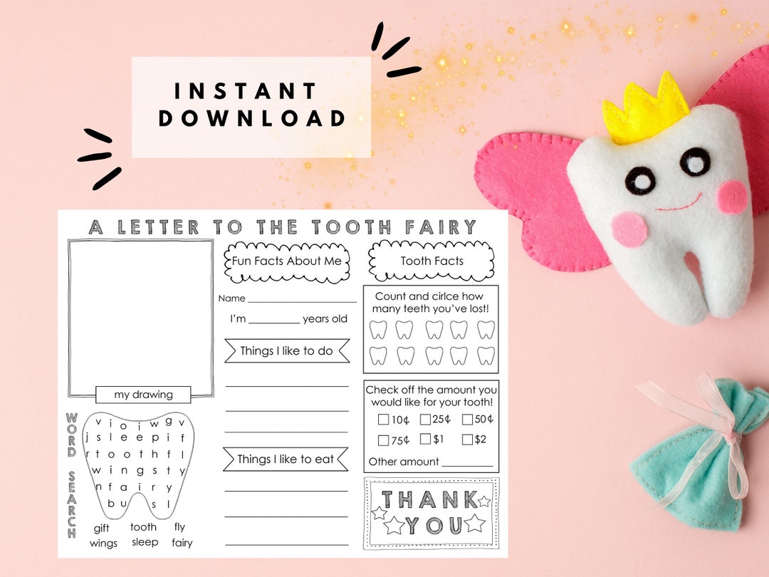 INSTANT DOWNLOAD Tooth Fairy Printable First Tooth Lost Printable ...