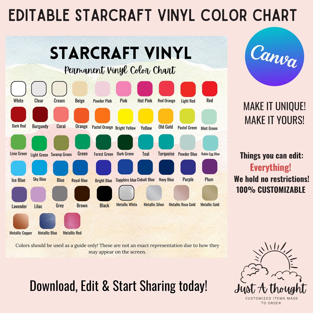 Editable Starcraft HD Vinyl Color Chart Instant Download Digitally ...