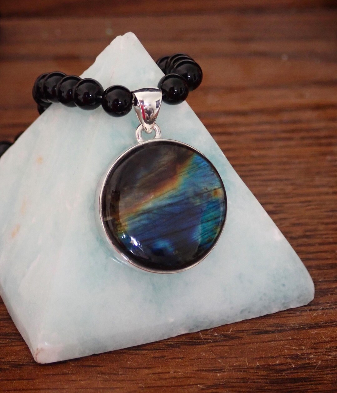 Spectrolite Finland 925 Sterling Silver Pendant Onyx Gemstones Necklace ...