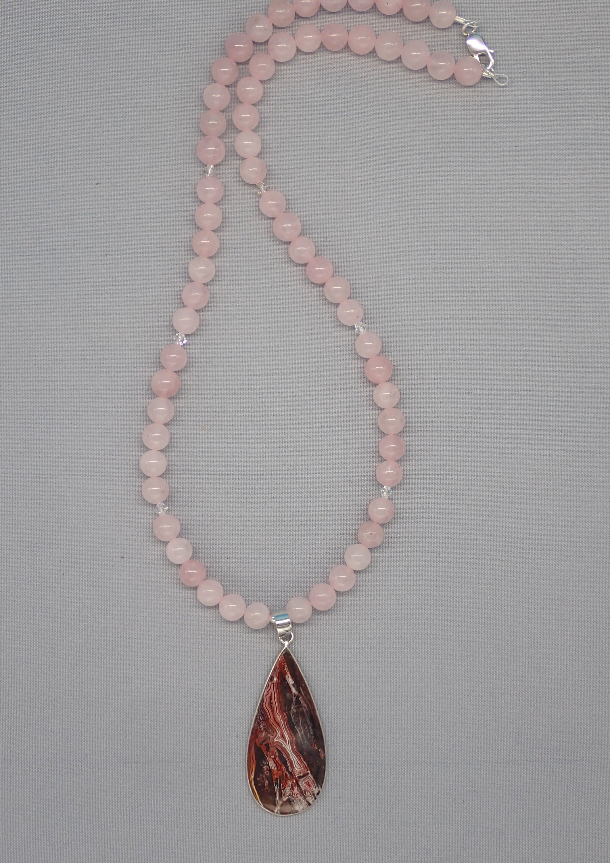 Laguna Lace Agate 925 Sterling Silver Long Pendant Rose Quartz ...