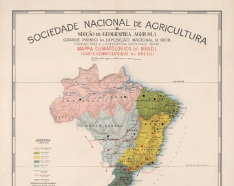 DOWNLOADABLE Classroom Terrain Map of BRAZIL Vintage Geography Poster ...