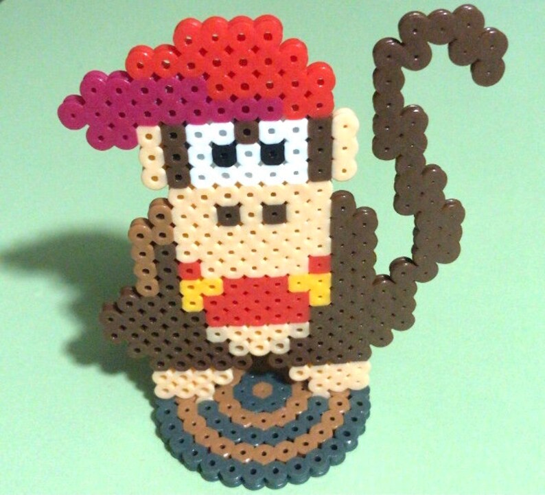 Monkey Perler Bead Sprite W Stand , Perler Figurine , Video Game Bead ...