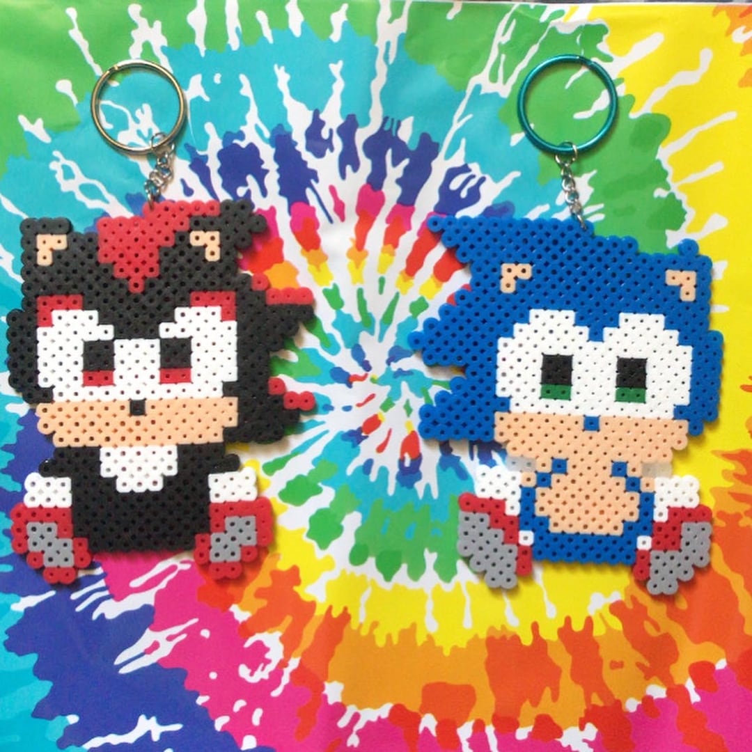 Blue & Black Hedgehog Perler Beads Hedgehog Keychains Hama Bead ...