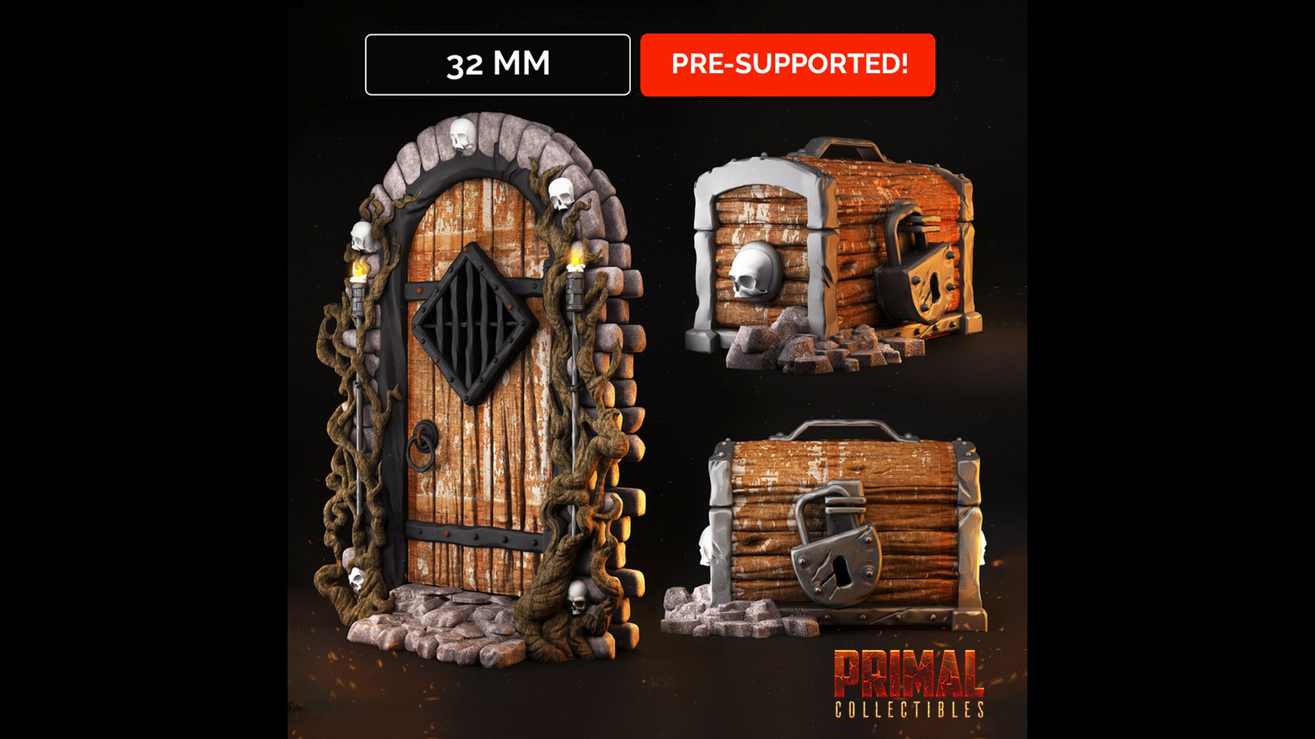 Chest and Cursed Door Primal Collectables Unpainted3d - Etsy