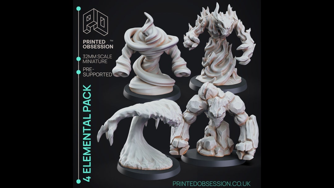 4 Elemental Pack | Printed Obsession | 3D Resin Printed | Dnd ...