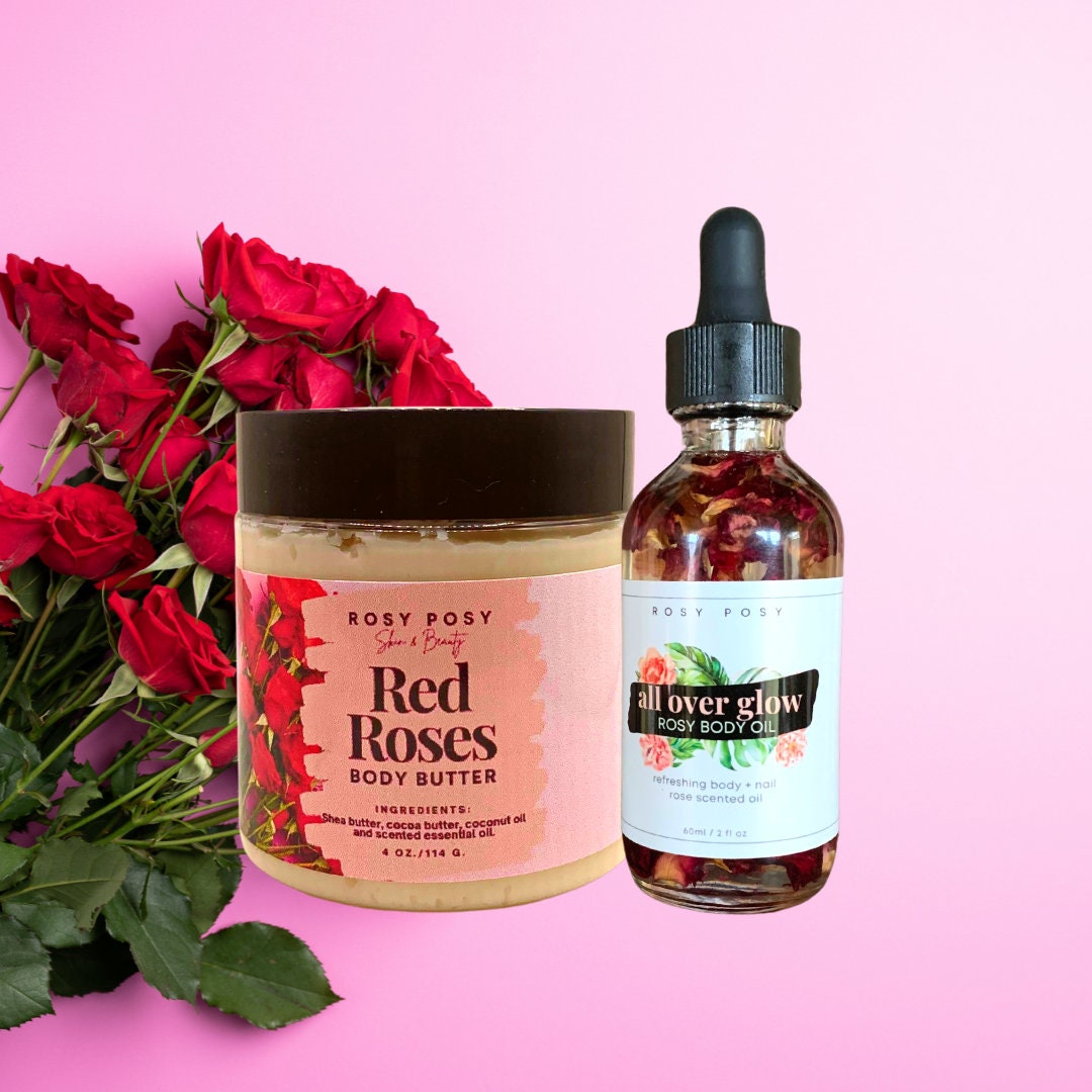 Red Roses Body Bundle, 4 Oz. Rose Whipped Body Butter and 2 Oz. Rose ...