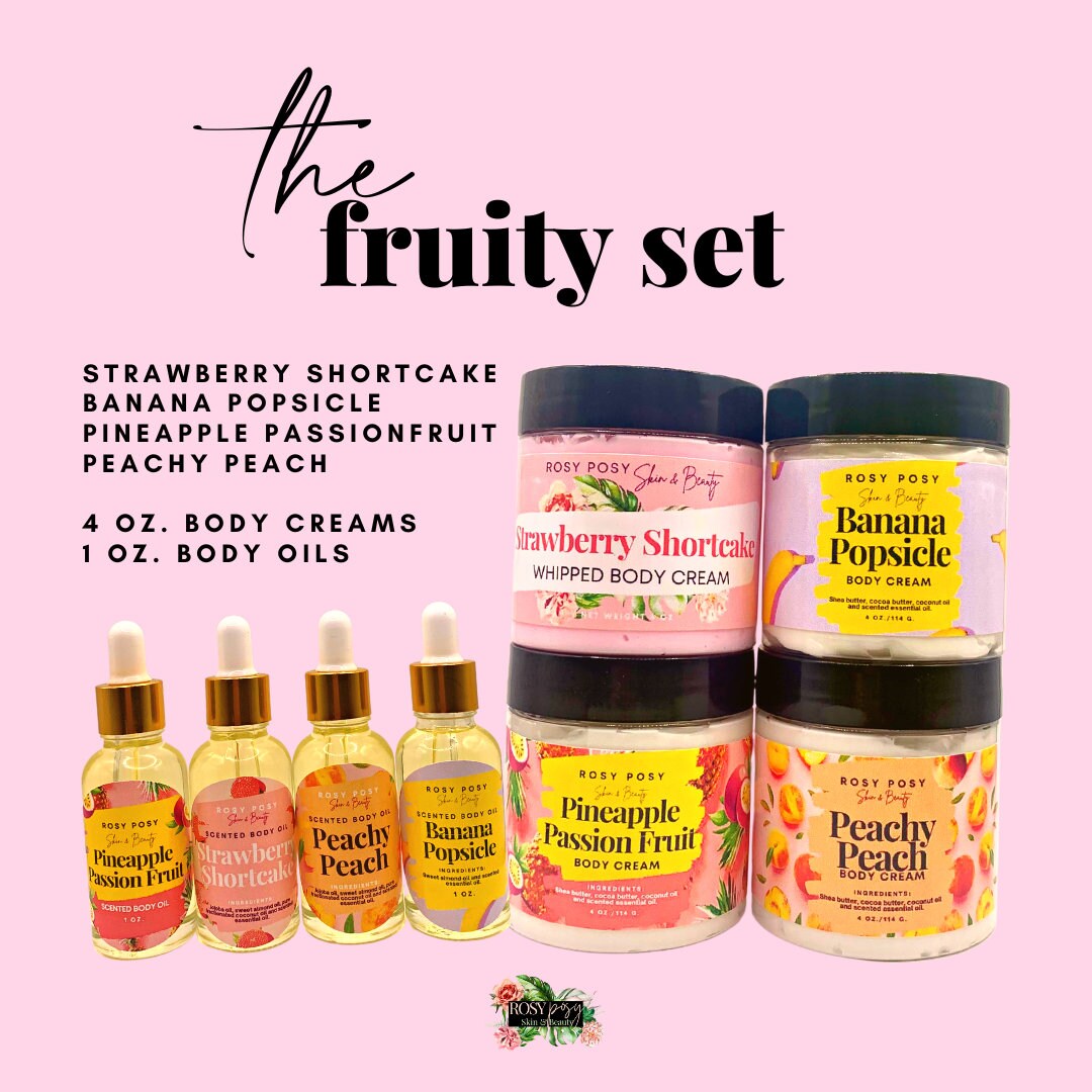 The Fruity Scents Set- Four 4oz. Body Creams and 1 Oz. Body Oils ...
