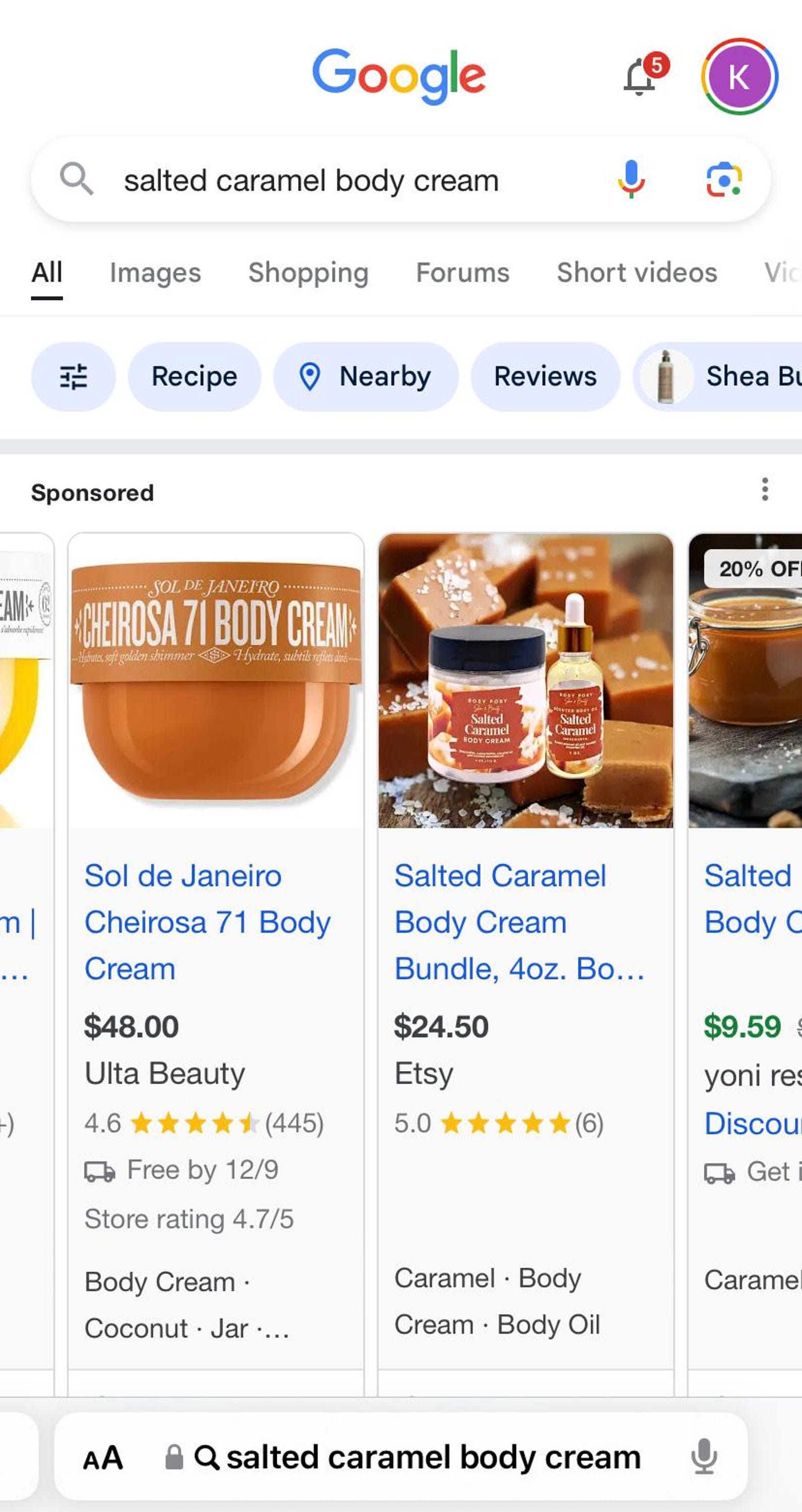 Salted Caramel Body Cream & Oil Set– 4oz Cream and 1oz Oil, Gourmand ...