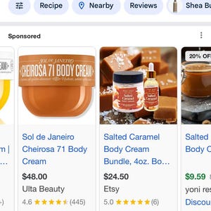 Salted Caramel Body Cream & Oil Set– 4oz Cream and 1oz Oil, Gourmand ...