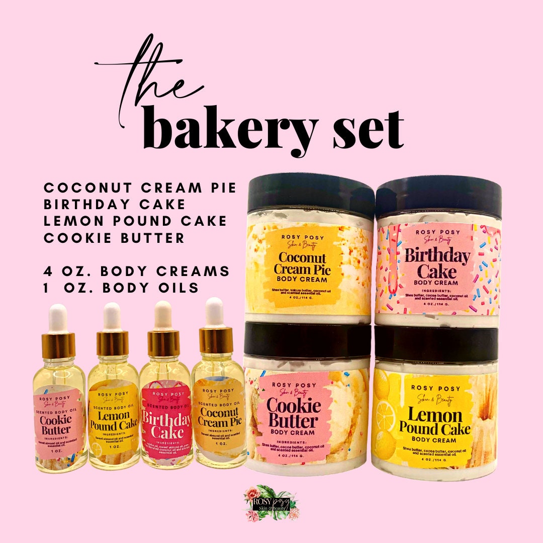 The Bakery Scents Set- Four 4oz. Body Creams and 1 Oz. Body Oils ...