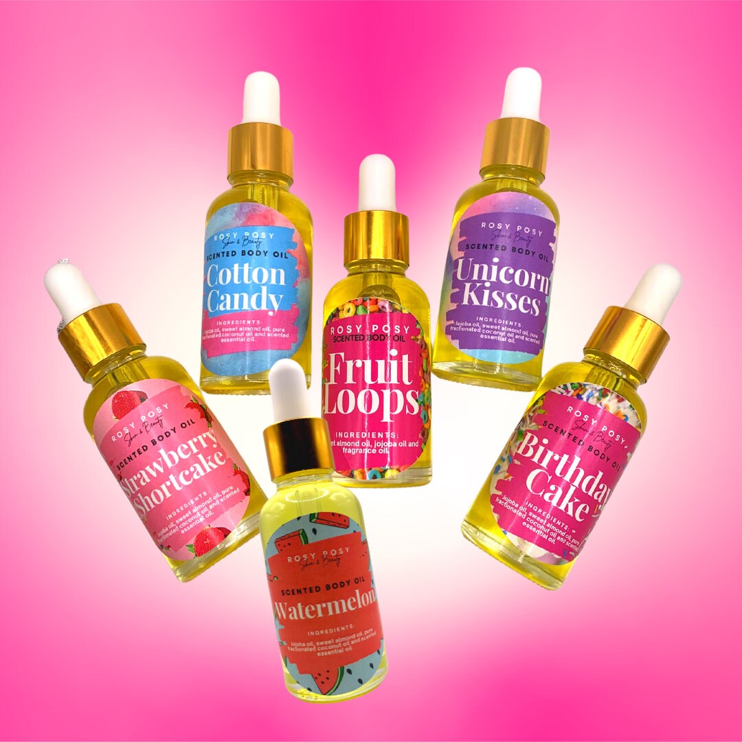 Set of 6 Scented 1 Oz. Body Oils, Fruit Loops, Unicorn, Strawberry ...