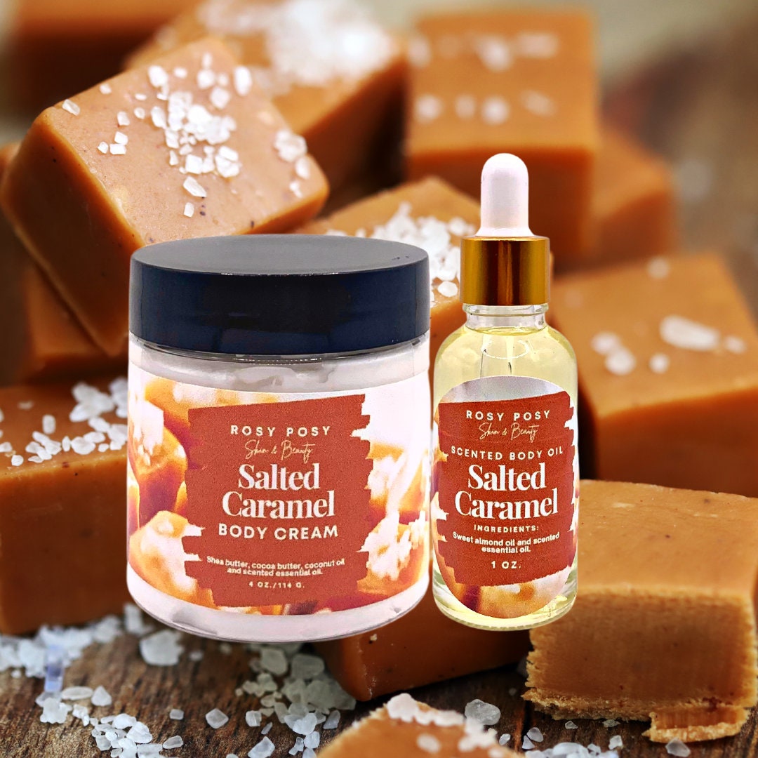 Salted Caramel Body Cream & Oil Set– 4oz Cream and 1oz Oil, Gourmand ...