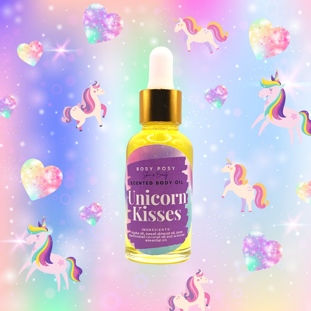 1 Oz Unicorn Kisses Scented Body Oil Unicorn Body Glow Oil Hand Made Body Oil Sweet Body Oil