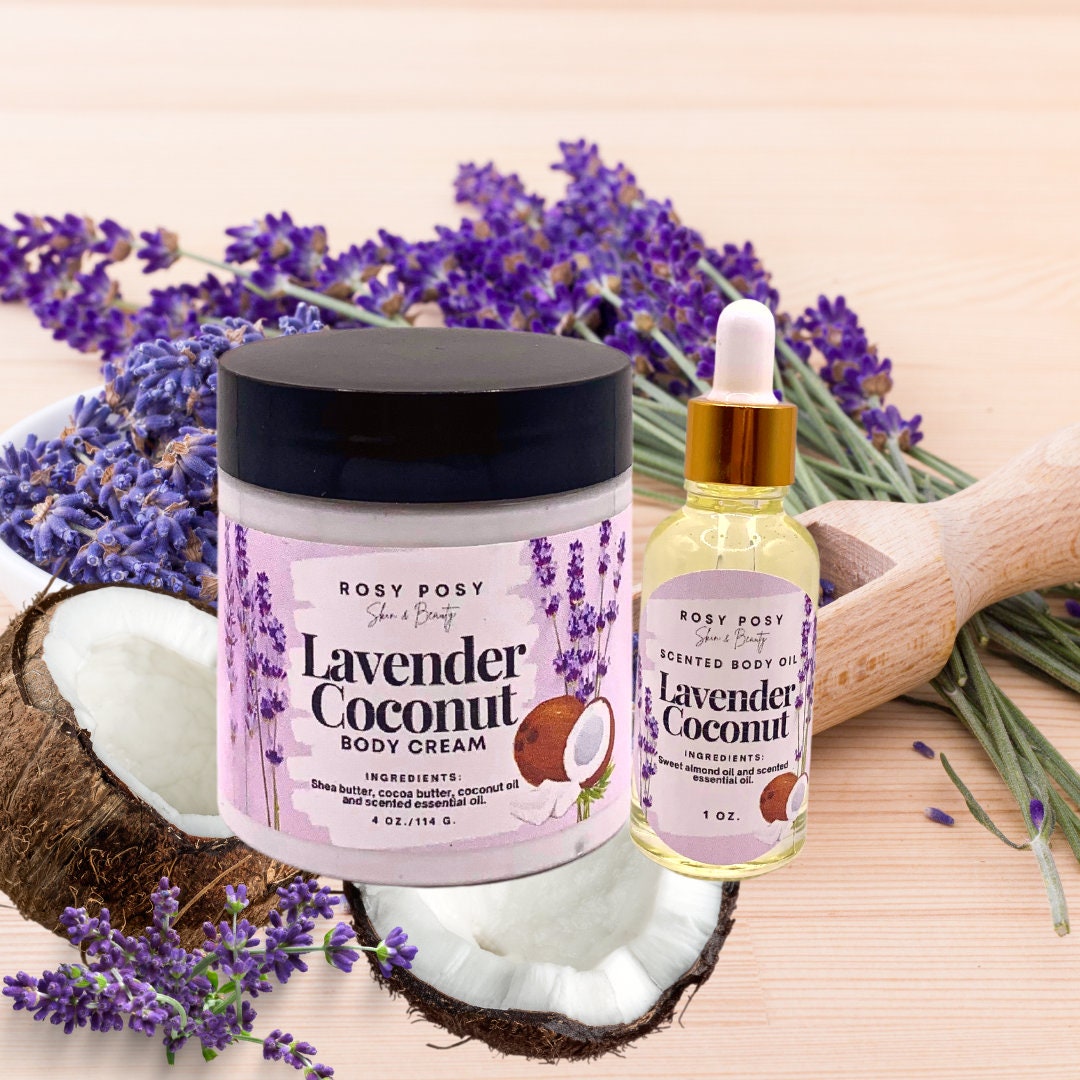Lavender Coconut Body Cream Bundle, 4oz. Body Cream and 1 Oz. Body Oil ...