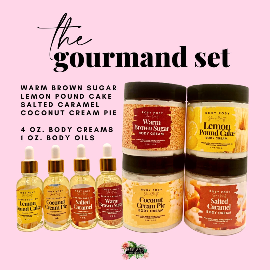 The Gourmand Scents Set- Four 4oz. Body Creams and 1 Oz. Body Oils ...