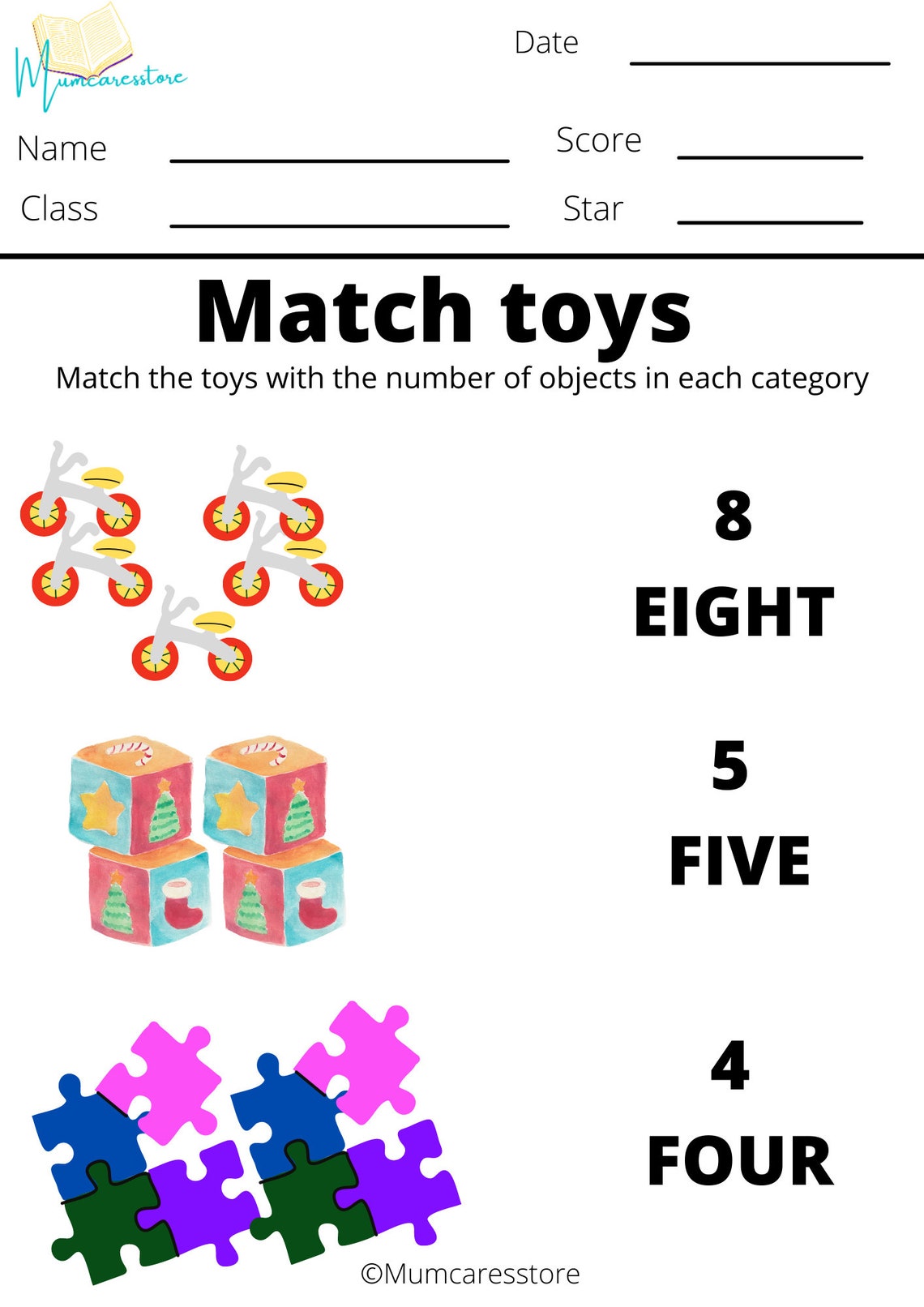 Counting with toys Maths Printable Worksheet for pre-school | Etsy