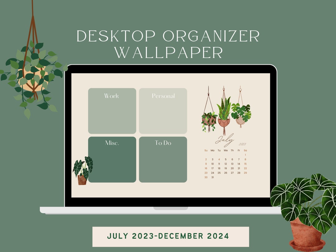 Boho Plant Themed Desktop Organizer Wallpaper Desktop Wallpaper July ...