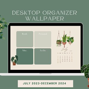 Boho Plant Themed Desktop Organizer Wallpaper Desktop Wallpaper July ...