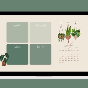 Boho Plant Themed Desktop Organizer Wallpaper Desktop Wallpaper July ...