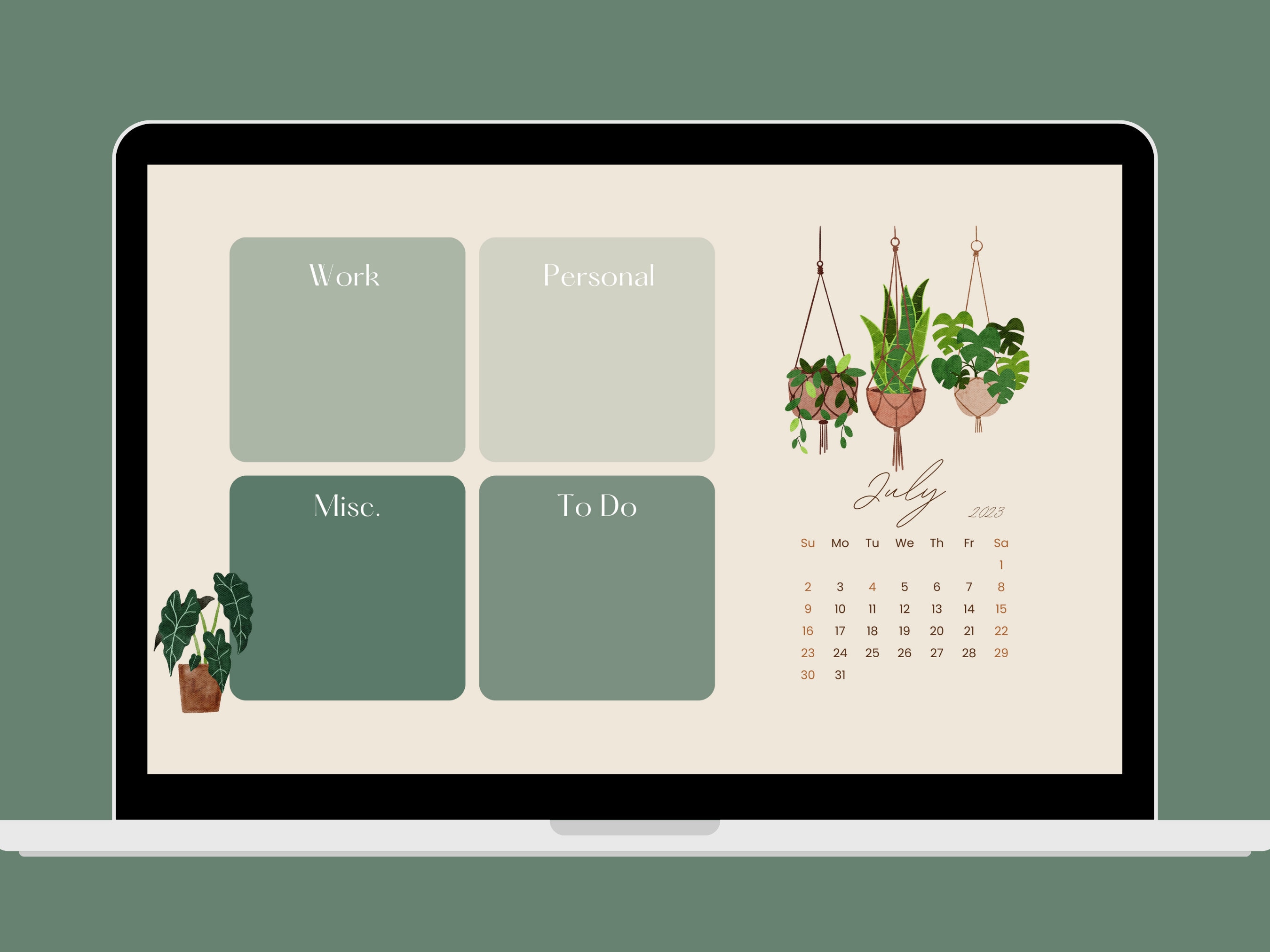 Boho Plant Themed Desktop Organizer Wallpaper Desktop Wallpaper July ...