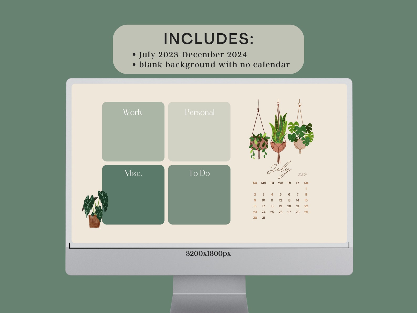 Boho Plant Themed Desktop Organizer Wallpaper Desktop Wallpaper July ...
