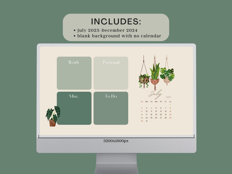 Boho Plant Themed Desktop Organizer Wallpaper Desktop Wallpaper July ...