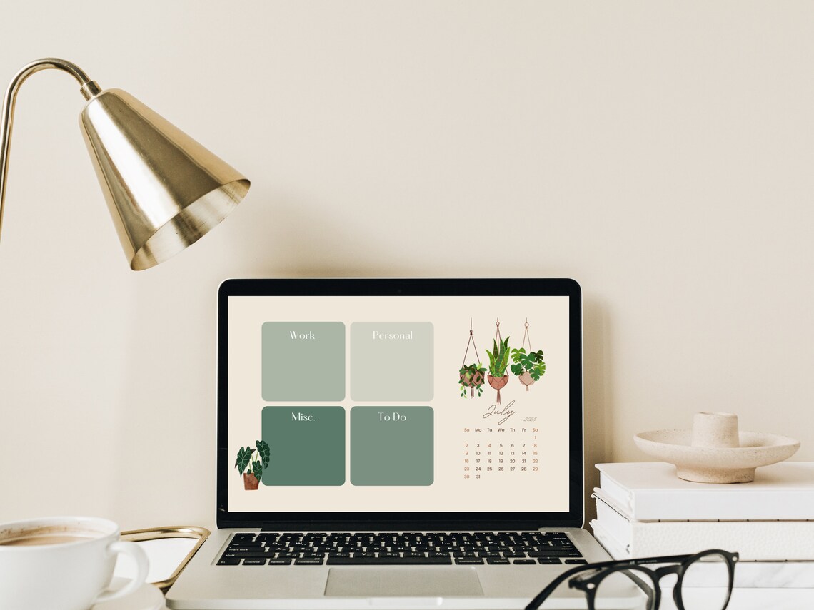 Boho Plant Themed Desktop Organizer Wallpaper Desktop Wallpaper July ...