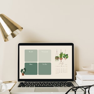 Boho Plant Themed Desktop Organizer Wallpaper Desktop Wallpaper July ...