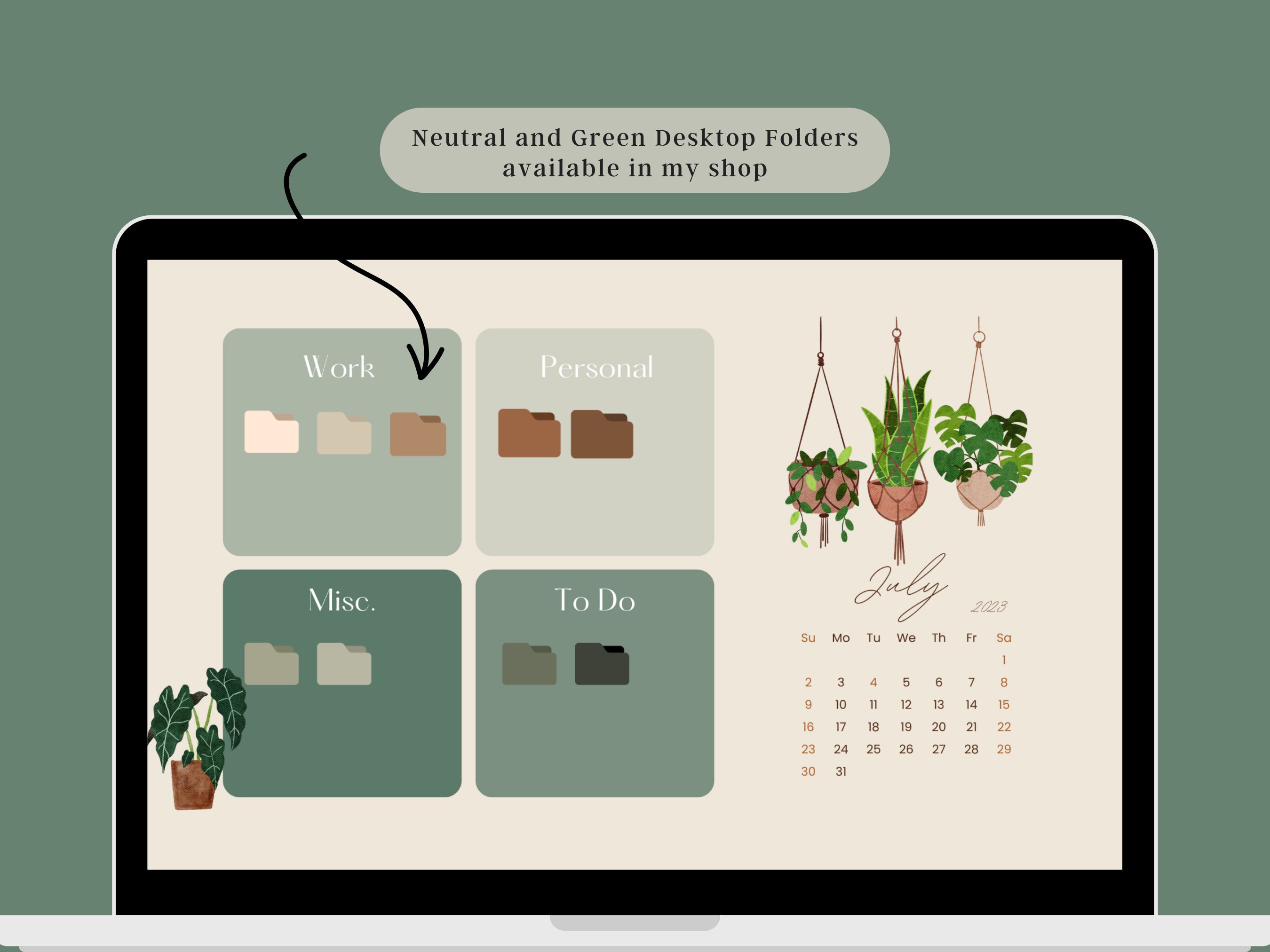 Boho Plant Themed Desktop Organizer Wallpaper Desktop Wallpaper July ...