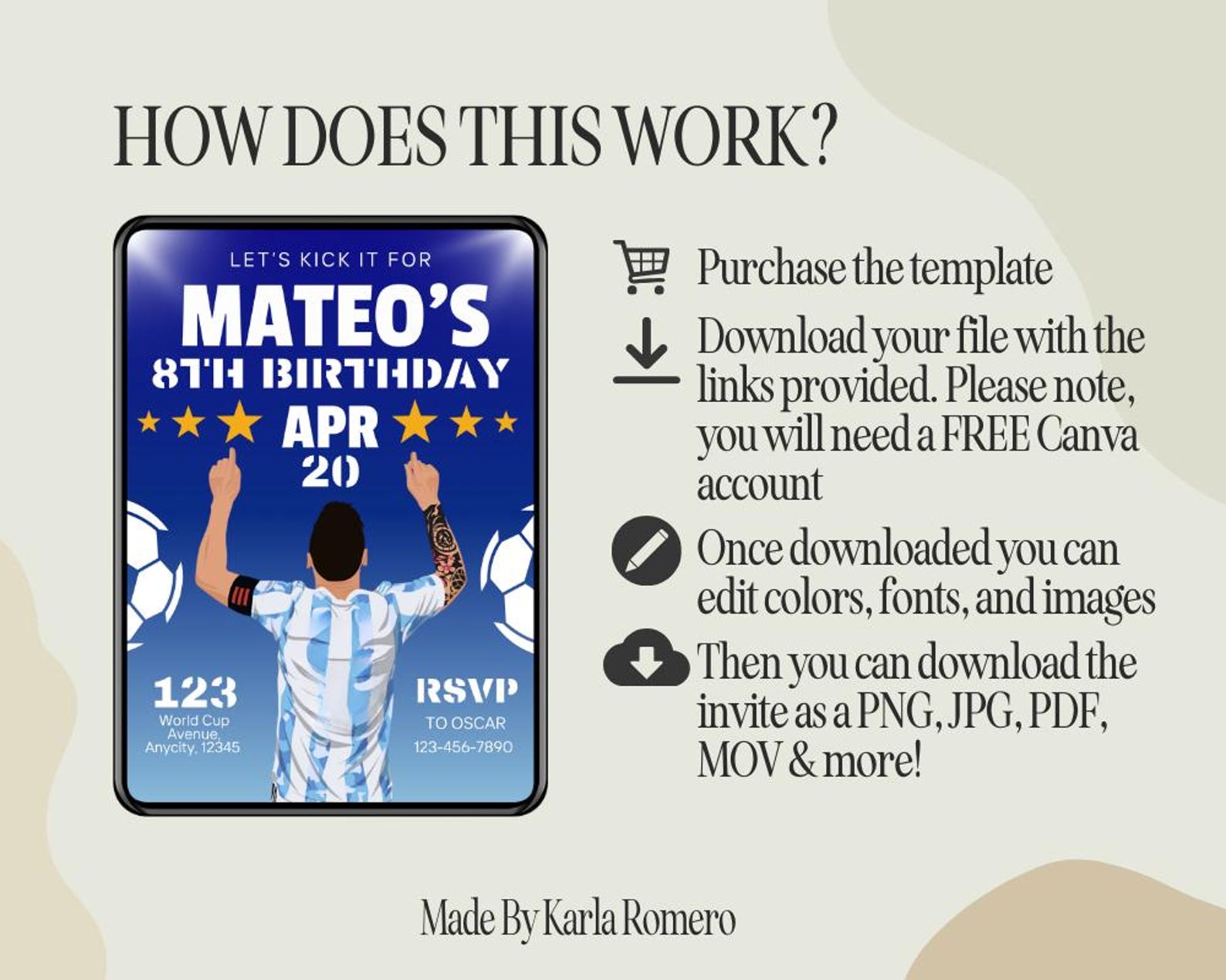 Editable Messi Birthday Invitation | Editable Argentina Soccer Team ...