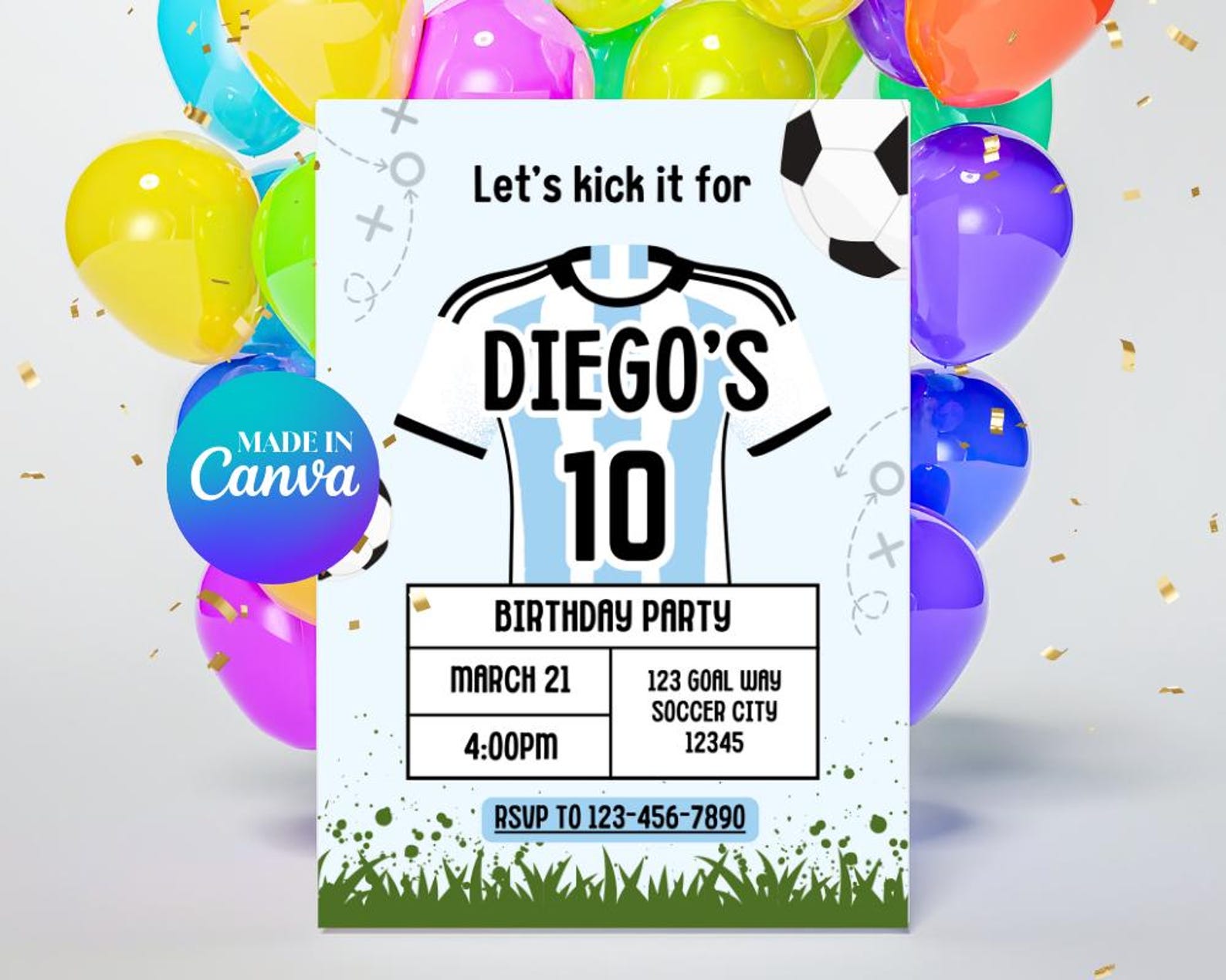 Editable Soccer Birthday Invitation Card Template | Messi Birthday ...