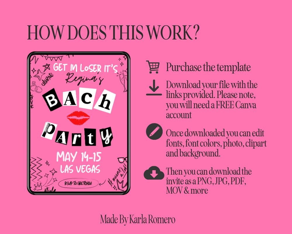 Editable Mean Girls Inspired Bachelorette Invitation Template | Burn ...
