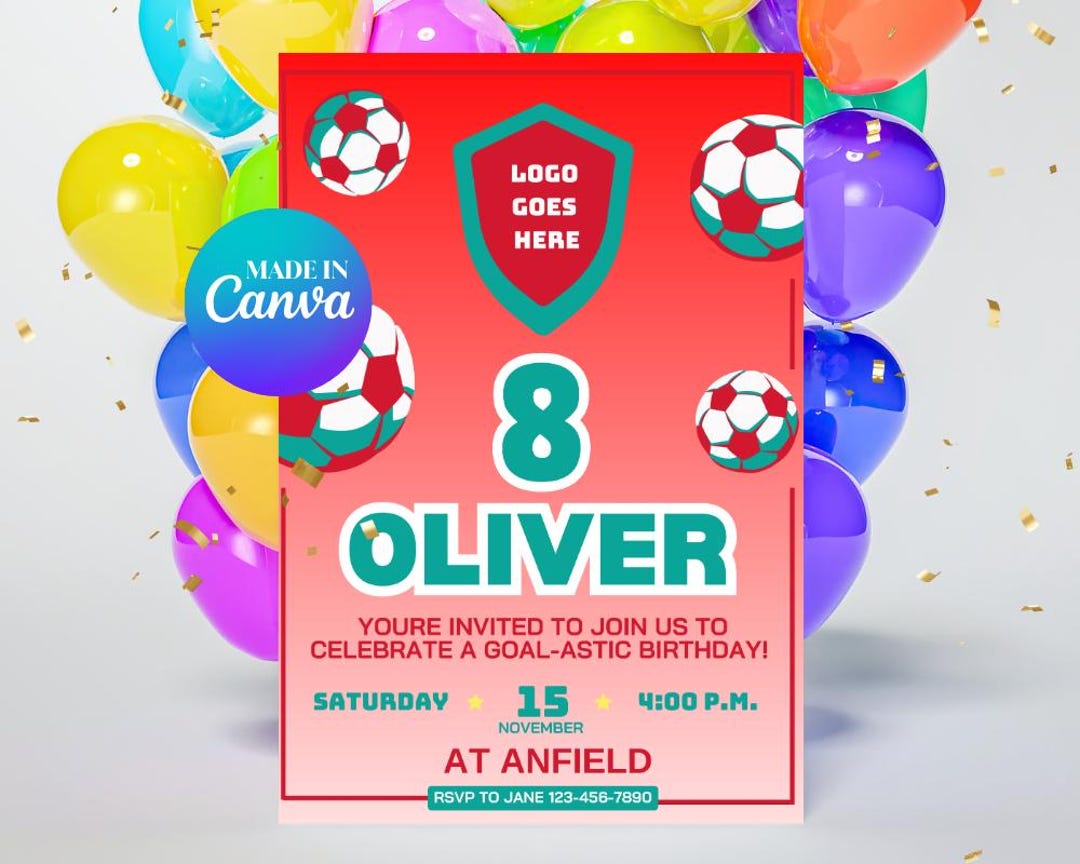 Liverpool Inspired Birthday Invitation | EPL Soccer | Liverpool ...