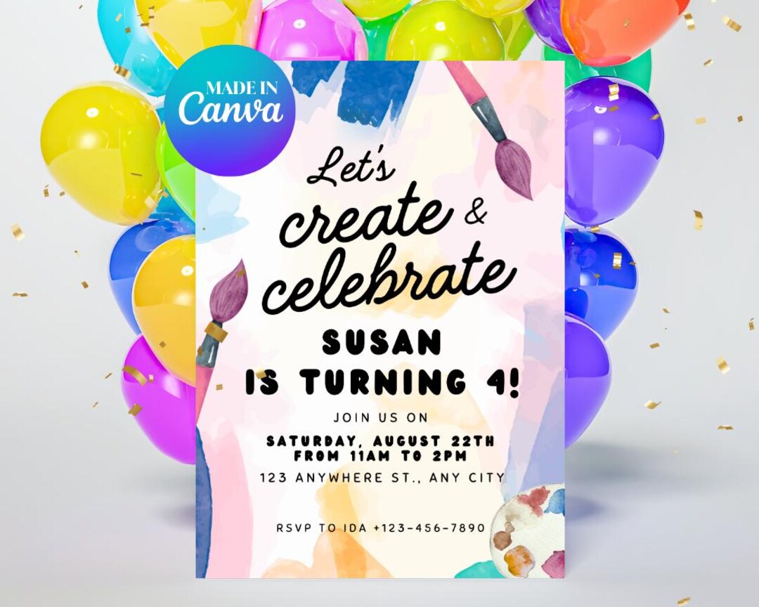 Editable Let’s Paint and Celebrate Invitation | Painting Party Birthday ...