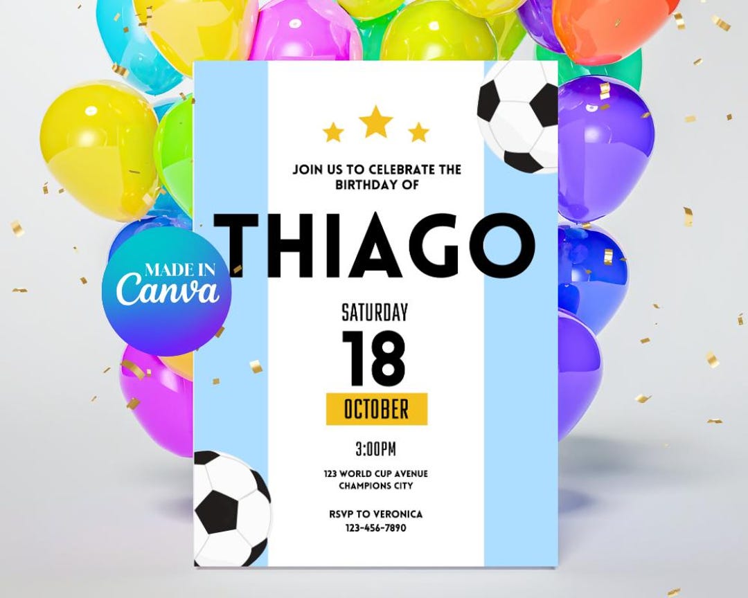 Editable Argentina Soccer Team Invite | Editable Messi Birthday ...