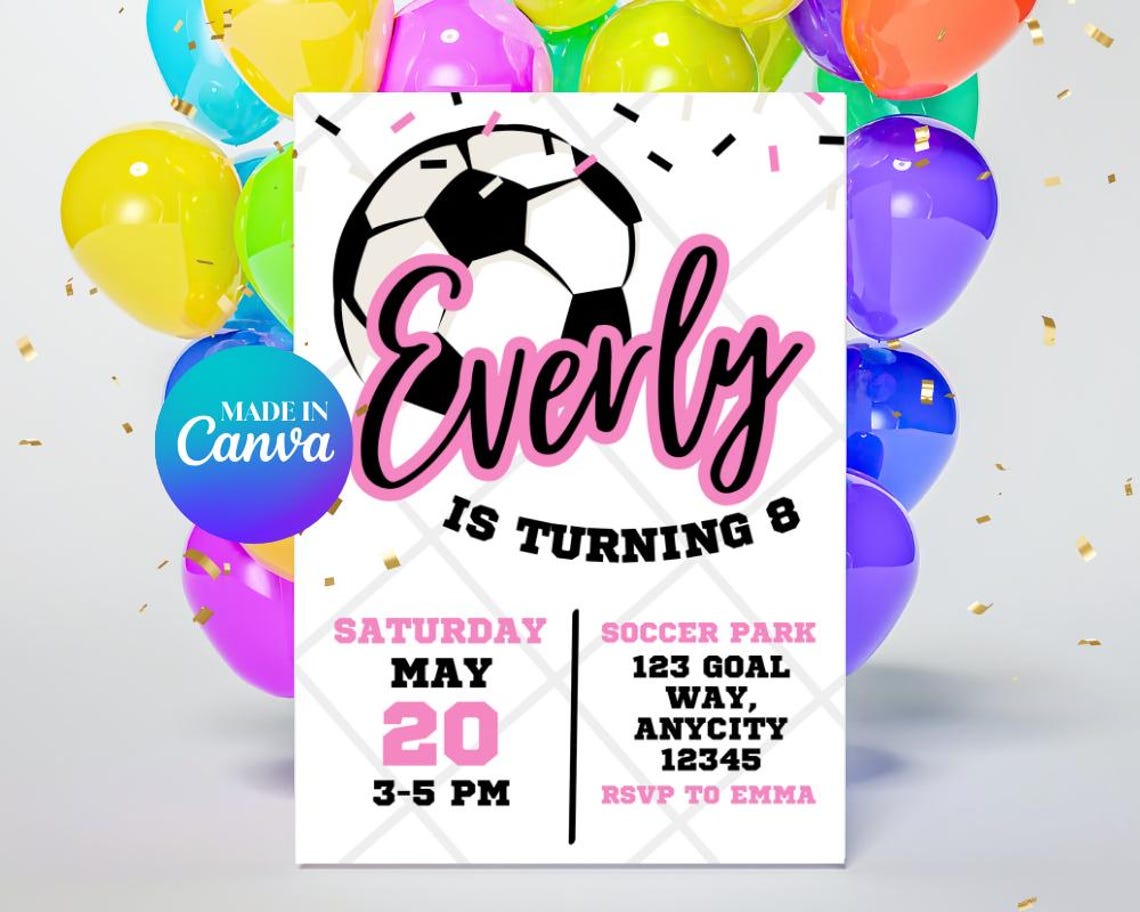 Editable Soccer Ball Girl Birthday Party | Girl Soccer Invitation ...